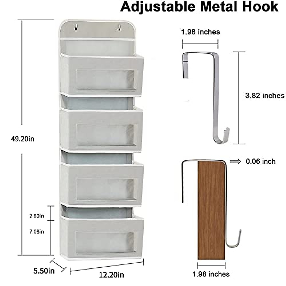 CHIVAN Over The Door Organizer, Super Behind The Door Storage Organizer with Door Rack and Large Clear Windows, Wall File Organizer, Hanging Organizer (Grey)