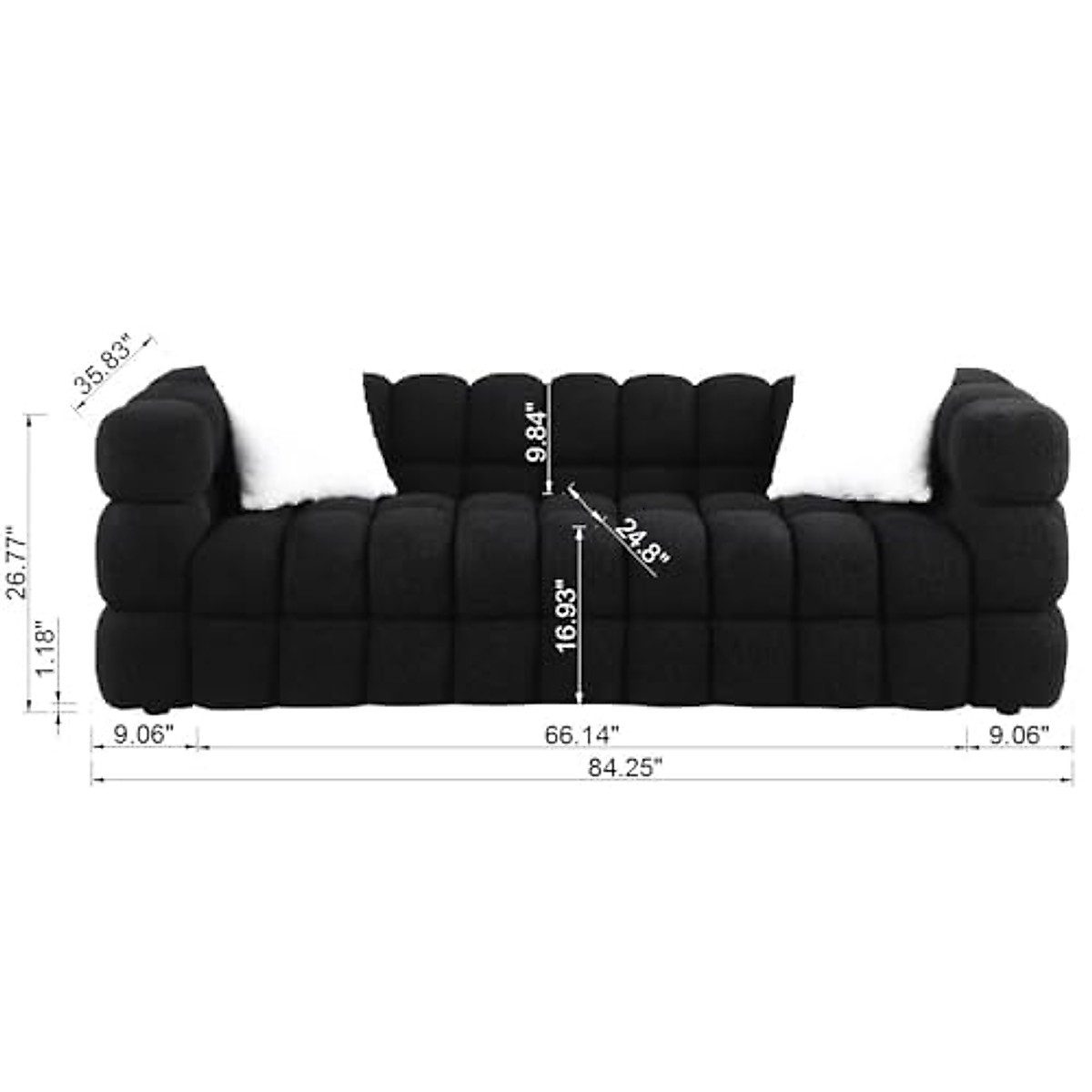 EOVTK 84.3" Marshmallow Sofa with Deep 3 Seats, Modern Boucle Fabric Tufted Cloud Sleeper Couch with 2 Pillows, for Living Room Apartment Office, Black