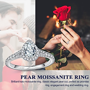 DAYBYDAY Pear Shaped Moissanite Engagement Rings for Women 925 Sterling Silver Lab Grown Diamond Teardrop Wedding Ring 1 Carat Pear Cut Promise Ring Size 6