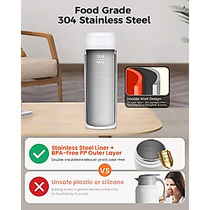 Travel Portable Electric Kettle, Small Mini Coffee Tea Kettle with 4 Temperature Settings, Fast Boiling Hot Water with Auto Shut-off, Stainless Steel, 17oz, White