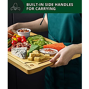 Extra Large Wooden Cutting Boards for Kitchen Meal Prep & Serving - Bamboo Wood Cutting Board with Deep Juice Groove - Charcuterie & Chopping Butcher Block for Meat - Kitchen Gadgets Gift (XL 18x12")