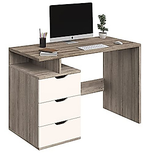 Lavish Home Computer Desk - Contemporary Desk with Attached 3-Drawer File Cabinet - for Home Office, Bedroom, Computer, or Craft Table (White)