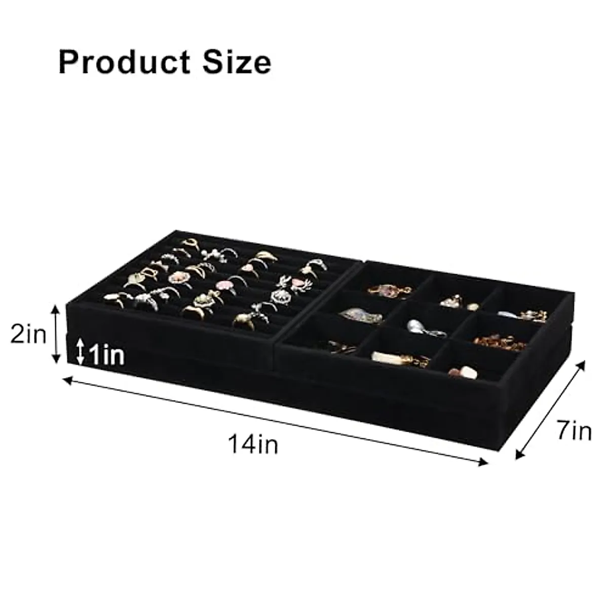 Fixwal Jewelry Tray for Drawers Set of 3, 14in Stackable Jewelry Organizer, Jewelry Storage for Earring, Necklace, Bracelet, Watch with Removable Divider, Black