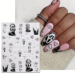5D Halloween Nail Art Stickers Decals Pink Ghost Skull Self-Adhesive Nail Decals Halloween Nail Art Supplies Accessories for Acrylic Nail Design 5D Slider Nail Foils Sticker Nail Charms for Women 3Pcs