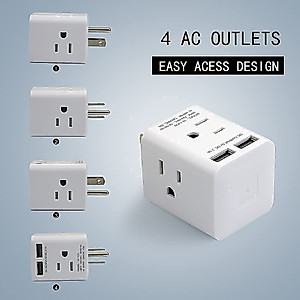 2 PCS Multi Plug Outlet Extender,Plug Adapter,Wonplug Multiple Plug Outlets with 4 AC Electrical Sockets,3 Prong to 2 Prong Adapter USA Portable Design for Home Office Hotel Travel,White
