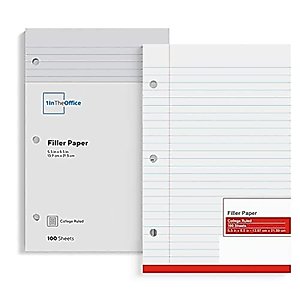 1InTheOffice College Ruled Filler Paper 5.5 x 8.5 Mini Binder Filler Paper, White, 100 Sheets/Pack