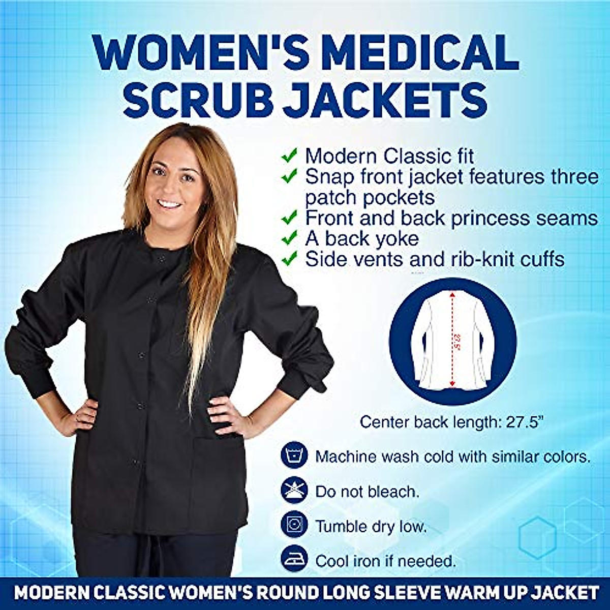 M&M SCRUBS Women's Scrub Jacket Medical Scrub Jacket L Black