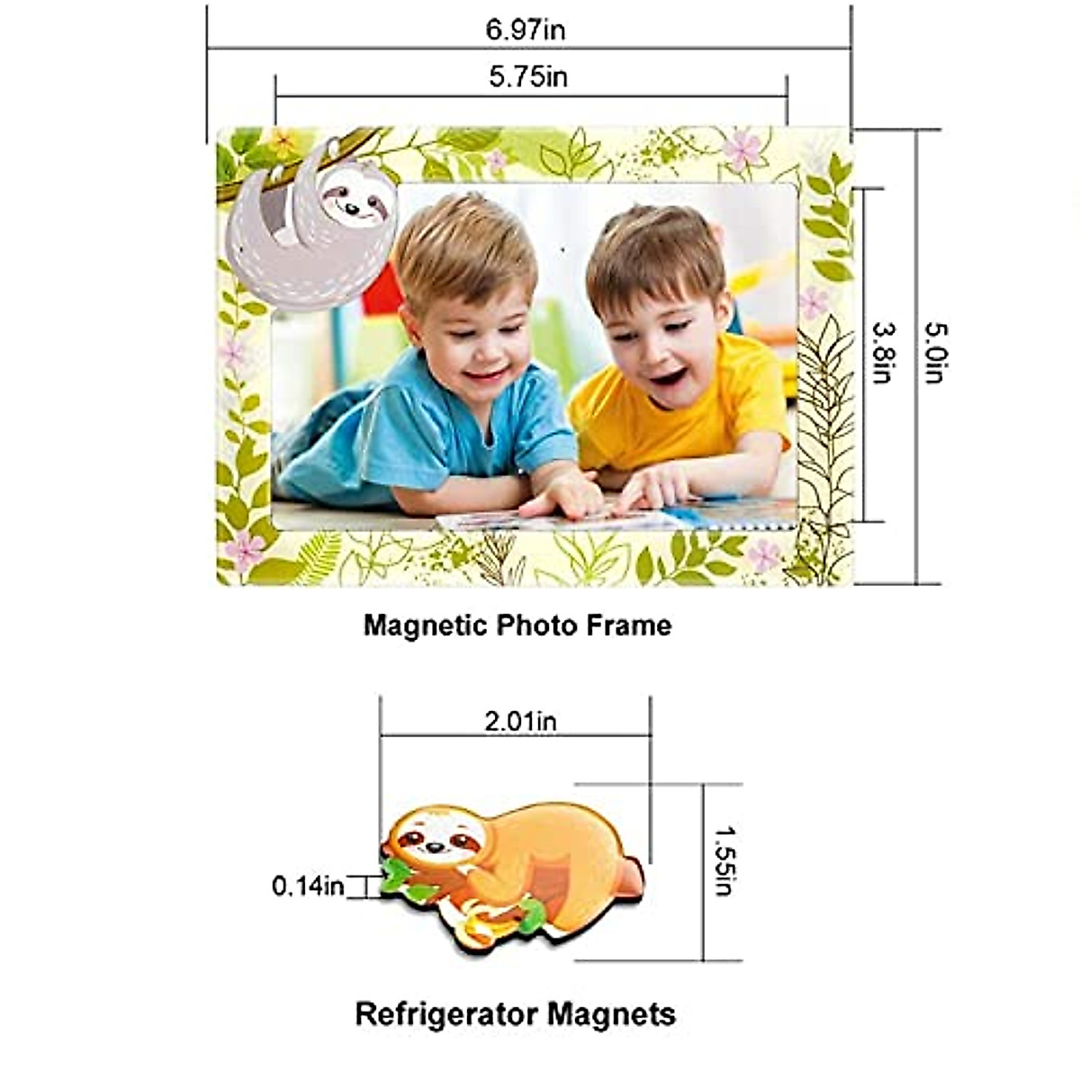 MORCART Sloth Magnets for Fridge, 4"x 6" Magnetic Photo Frame Set Refrigerator Kitchen School Cabinets Classroom Whiteboard Office Cubicle Board Decorative Magnets Gifts for Adults