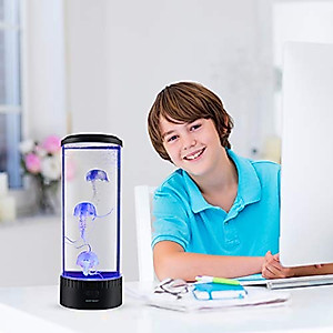 SensoryMoon Large LED Jellyfish Lava Lamp Aquarium - Electric Round Jellyfish Tank Mood Light with 3 Fake Glowing Jelly Fish, 20 Color Changing Remote, Ocean Wave Projector - Plug in Kids Night Light