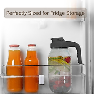 Glass Mason Jar Pitcher with Lid - Wide Mouth 2 Quart (64 oz / 1.9 Liter) Heavy Duty - Leak Proof Water Jug with Filter Lid for Juice, Milk, Cold Brew Coffee, Iced Tea, Drinks and More - Black