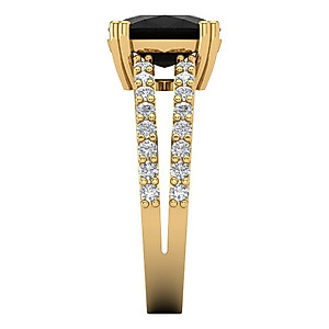 3.44ct Cushion Cut Solitaire W/accent Black Onyx Designer Wedding Bridal art deco Anniversary Ring 14k Yellow Gold 9