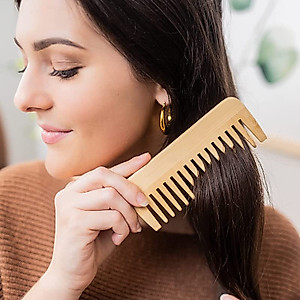 Mnixy Bamboo Wide-Tooth Comb, Large Hair Detangling Comb, Wooden Curls Comb, Anti Static for Long Hair, Natural Material, Well Made, For All Hair Types, No Handle Design, Travel Friendly
