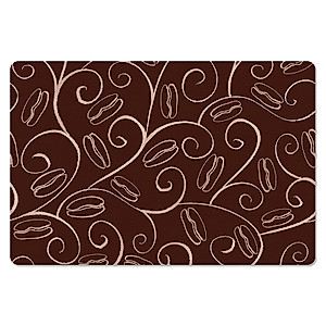 Abstract Coffee Bean Line Antifatigue Kitchen Bath Door Mat Cushioned Runner Rug, Washable Welcome Floor Sink Mat, Retro Brown Waterproof & Non-Slip Comfort Standing Doormat for Kitchen, 24"x36"