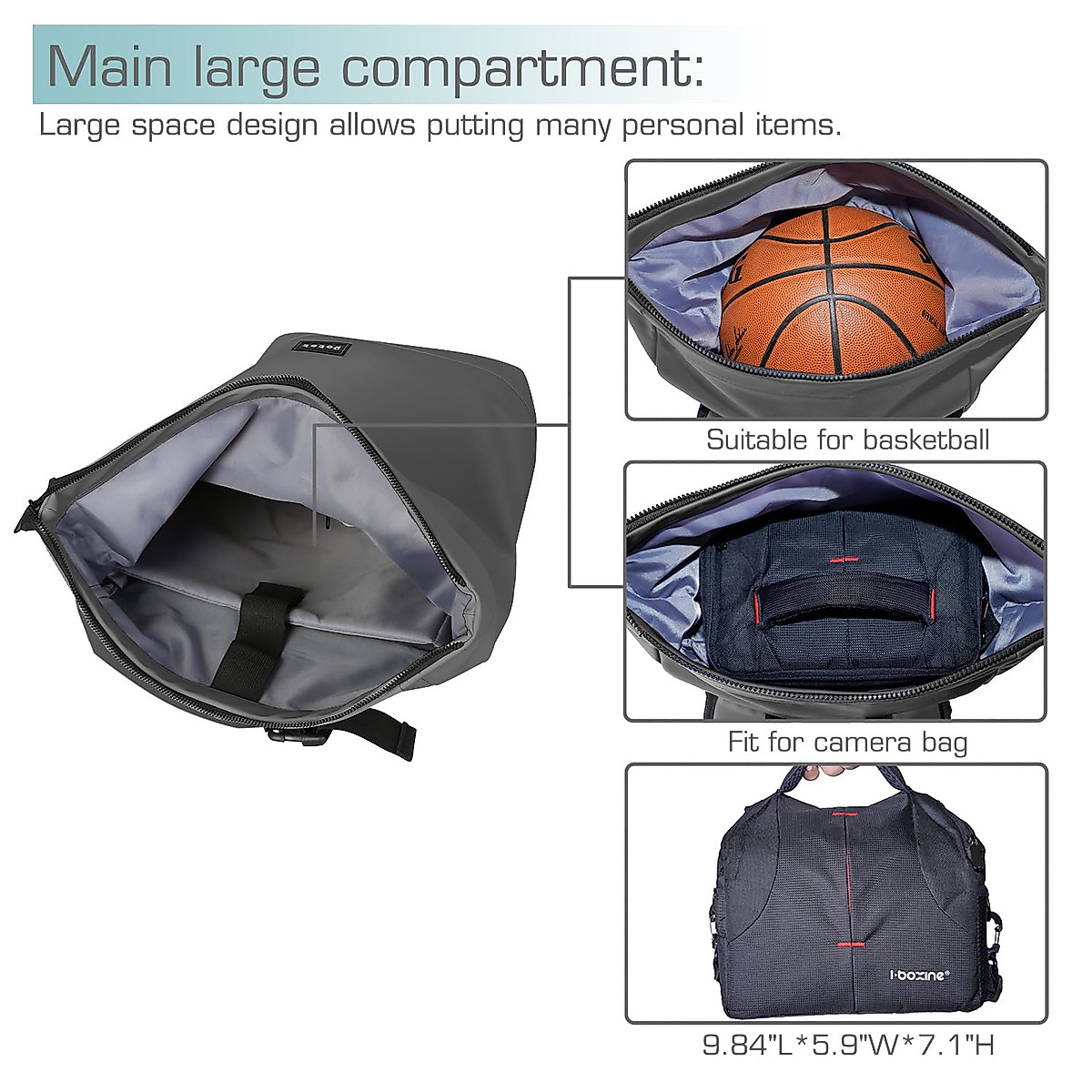 ROTOT Roll Top Travel Backpack, 22L High Volume Laptop Bag Carry on Accessories Essentials (Gray)