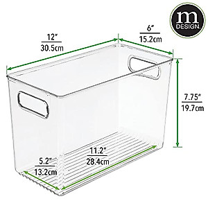 mDesign Large Modern Stackable Plastic Storage Organizer Bin Basket with Handle for Bathroom Vanity Organization - Shelf, Cubby, Cabinet, and Closet Organizing Decor, Ligne Collection - Clear