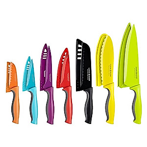 Cook N Home 14-Piece Coated Carbon Stainless Steel Knife Set with Sheaths, Multicolor