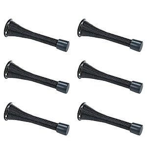 Dahszhi 6 Pcs Flexible Spring Door Stops Door Stopper with Black Rubber Bumper Tips,Black
