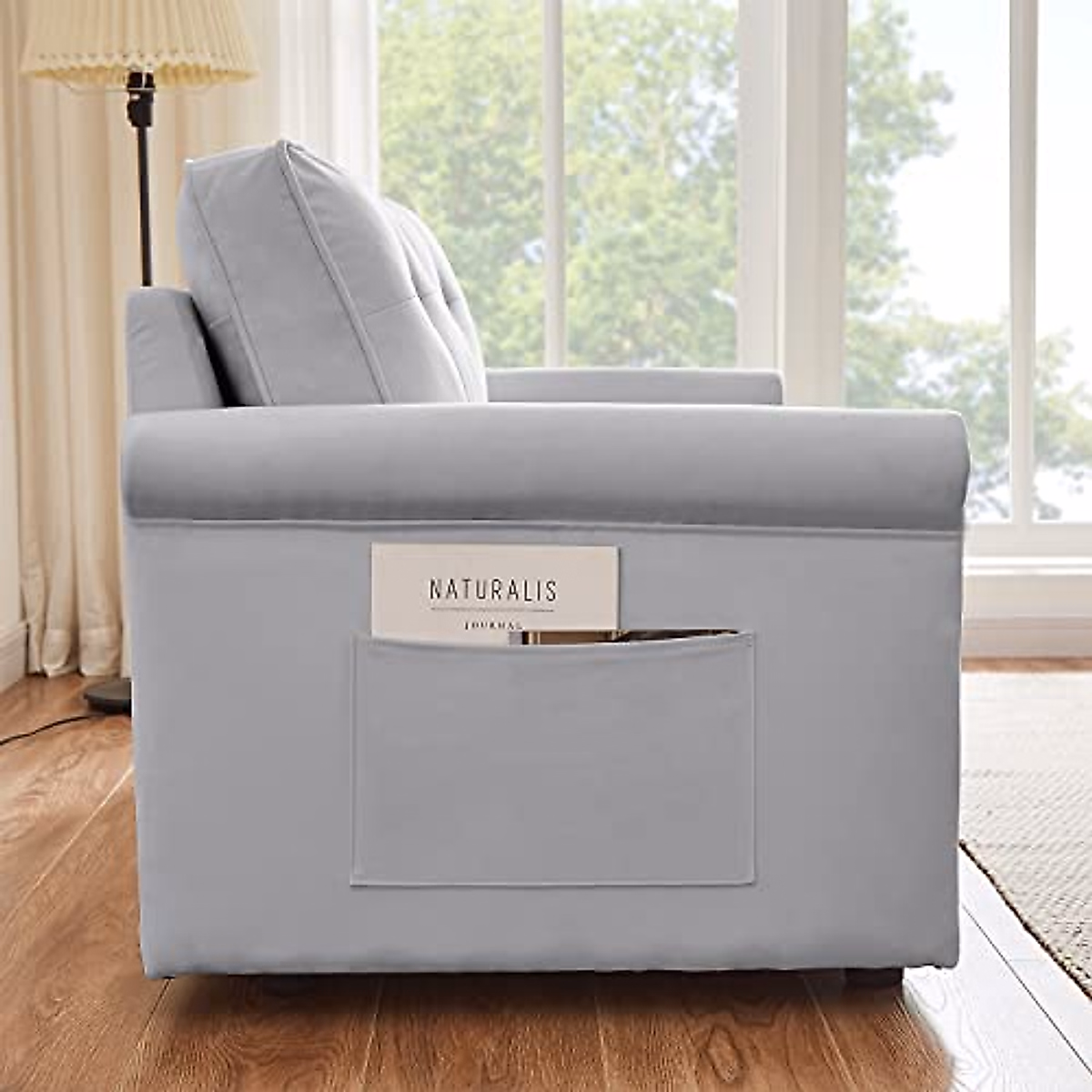 Antetek Loveseat Sleeper Sofa Bed, Modern Velvet Fabric Upholstered Futon Sofa Couch, Twin Floor Gaming Sofa, 54-inch Small Love seat, Foldable Lazy Recliner Sofa for Living Room Apartment, Grey