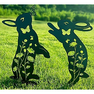 Doesen Metal Bunny Garden Decor, 17" Rabbit Yard Decor, Metal Yard Art Animals Garden Stakes Rabbit Silhouette, Rabbit Yard Decorations Outdoor, Bunny Garden Art for Flowerbeds Planters Patios Lawn