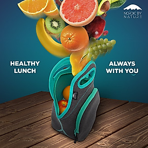 Nordic By Nature Neoprene Lunch Bag for Women & Lunch tote for Kids Insulated Lunch bag Reusable Washable Thick Durable Neoprene & Soft Cotton Feel, Outside Pocket, (M) Dark Gray/Lagoon