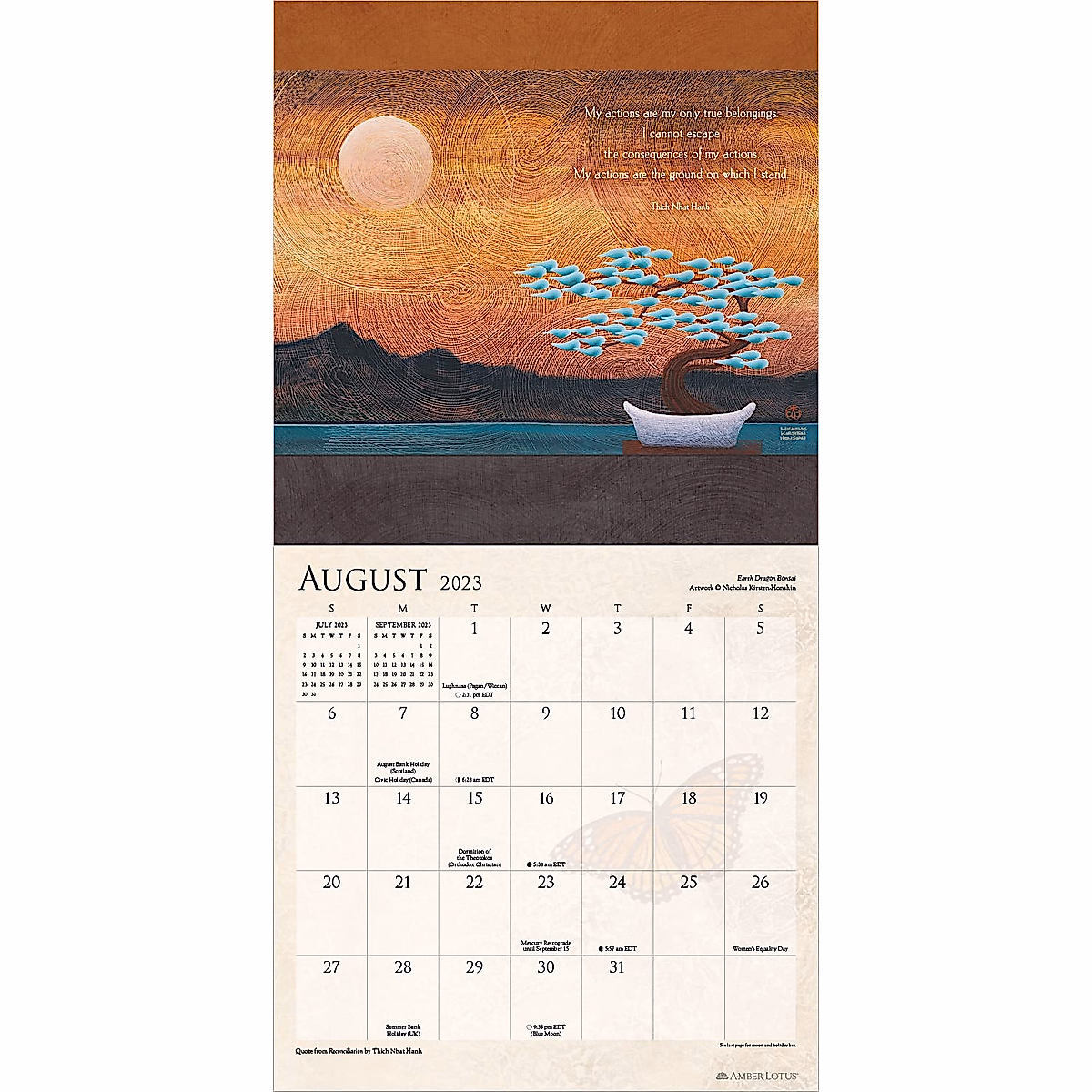 Thich Nhat Hanh 2023 Wall Calendar | Meditational Art by Nicholas Kirsten-Honshin | 12" x 24" Open | Amber Lotus Publishing