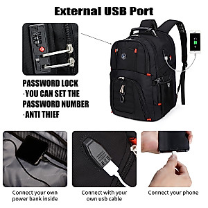 SHRRADOO Extra Large 52L Travel Laptop Backpack with USB Charging Port Fit 17 Inch Laptops for Men Women