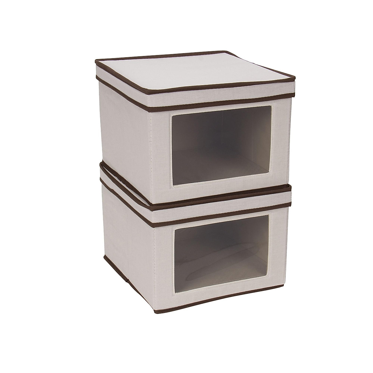 Household Essentials 512 Vision Storage Box - Natural Canvas with Brown Trim - Medium