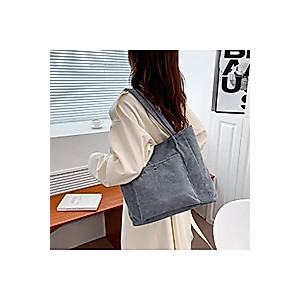 Ulisty Women Corduroy Pocket Tote Bag Casual Shoulder Bag Daily Shopping Bag Fashion Handbag grey