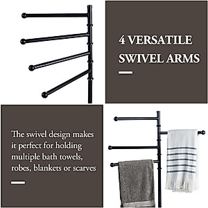 MyGift 4ft Tall Matte Black Metal Floor Standing Towel Holder Rack with 4 Swivel Bars, Indoor and Outdoor Spa Pool Hot Tub Valet Accessories Storage Stand