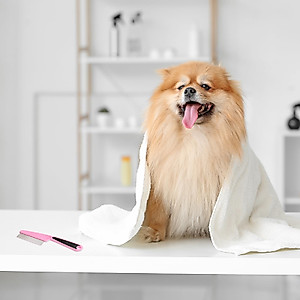 Flea and Lice Comb for Dogs and Cats - Promotes Hair Growth, Removes Loose Hair, Knots, and Flakes - Rubber Handle Brush for Pet Grooming (Pink)