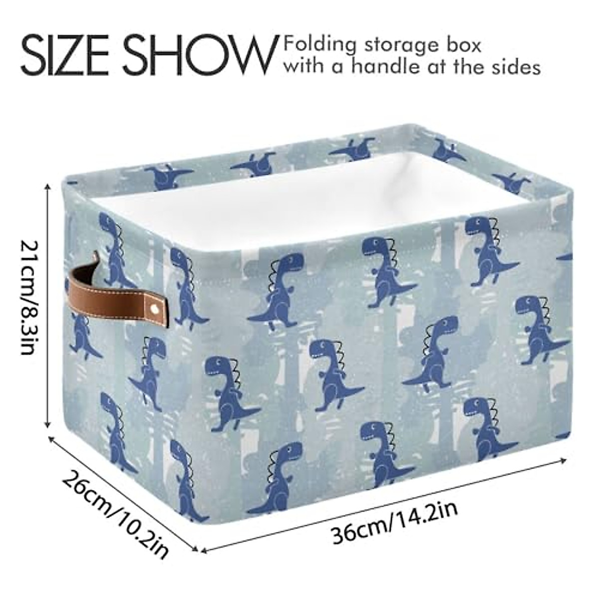 Emelivor Blue Dinosaur Storage Basket Bins Foldable Decorative Storage Box Laundry Hamper Baskte Storage for Home Boys Girls Office Closet Shelf Nursery Baskets,1 pcs