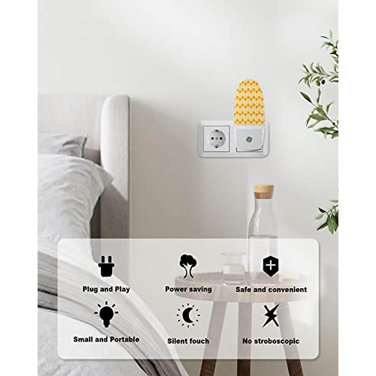 Womenfocus Night Light, Geometric Honeycomb Hexagon Yellow Night Light for Kids, Night Lights for Bedroom Decor Bathroom Decor, Night Lights Plug Into Wall, LED Light Energy Efficient Wall Lights