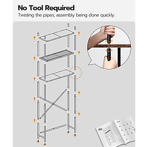 HOOBRO Over The Toilet Storage, 3-Tier Over Toilet Bathroom Organizer, Freestanding Above Toilet Shelf with Adjustable Feet, Space Saving, Easy to Assembly, Rustic Brown and Black BF63TS01
