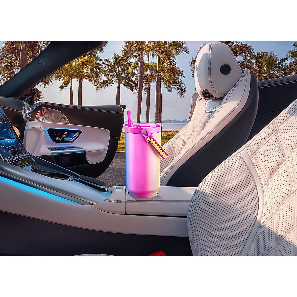 Meoky 40 oz Tumbler with Handle and Straw, Insulated Water Bottle, Stainless Steel Travel Mug, Keeps Cold for 34 Hours, 100% Leak Proof, Fits in Car Cup Holder (Blush)