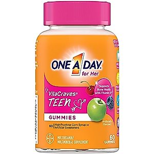 One A Day Teen for Her Multivitamin Gummies, Gummy Multivitamins with Vitamin A, C, D, E and Zinc for Immune Health Support, Physical Energy & more, 60 Count