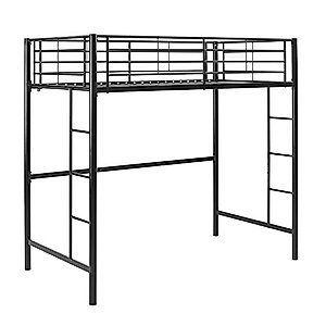 Walker Edison Timothee Urban Industrial Metal Twin over Loft Bunk Bed, Twin Size, Black