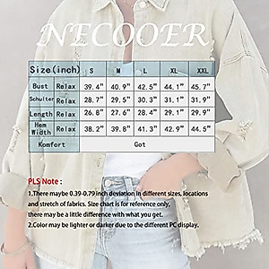 Necooer Women's Washed Denim Jacket Casual Long Boyfriend Distressed Vintage army green Jean Jacket Autumn Spring (Medium,C-ArmyGreen)