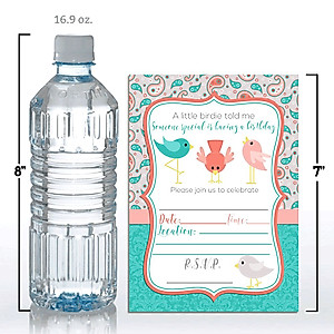 A Little Birdie Told Me Themed Birthday Party Celebration Invitations, 20 5x7 Fill In Cards with Twenty White Envelopes by AmandaCreation