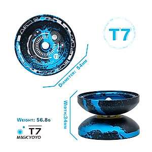 Responsive Yoyo for Kids , Aluminum Metal Beginner Yoyos with Narrow C Yoyo Bearing and Extra 5 Yoyo Strings + Yoyo Bag+ Yoyo Glove (Yoyo T7 Black&Blue)