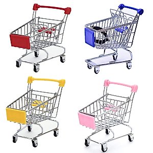Mini Supermarket Handcart，4 Pack Supermarket Handcart Shopping Utility Cart Mode Storage Toy (Pink,Yellow,Red,Blue)