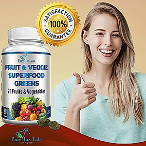 Fruit and Veggie Superfood Greens - 28 Fruits and Vegetables incl. Alfalfa, Barley Grass, Spirulina, Beet Root, Tart Cherry, Concentrated Natural Antioxidants- 60 Tablets