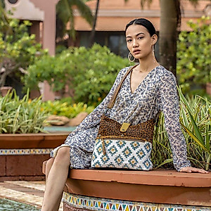 Myra Bag Bounce Back Shoulder Bag Upcycled Canvas, Rug, Leather & Cowhide S-2626