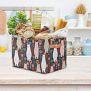 Buvan Fabric Storage Bins Cute Polar Bear Small Shelf Basket With Handles Decorative Cubes Box Organizer Containers for Shelves Home Office Decor