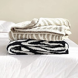 Luxury Sage Green Throw Blanket Knitted Ultra Soft Stripes Beige Blanket Zebra Pattern Air Feel Cozy Warm for Bed Sofa Couch in All Seasons