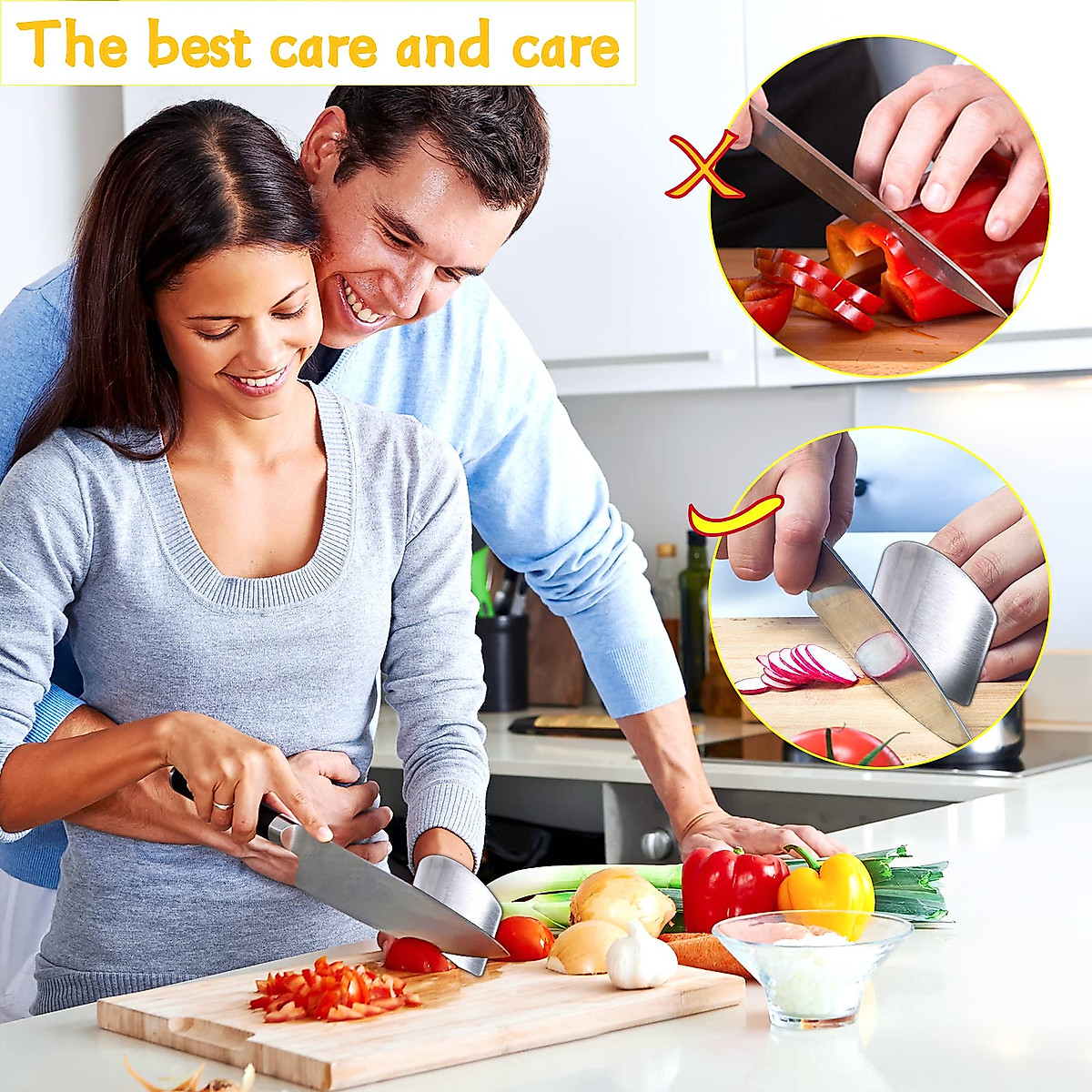 AFENGAU 2 PCs Finger Protector for Cutting Food - Stainless Steel Finger Guard for Cutting Kitchen Tool Avoid Hurting When Slicing and Dicing for Food Chopping Cutting Knife Cutting