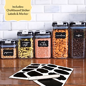 Simply Gourmet Food Storage Containers for Kitchen Organization - Pack of 6 （1.2L/5 Cups） BPA-Free Airtight Organizers for Flour, Sugar, Coffee & More - Includes Label & Marker