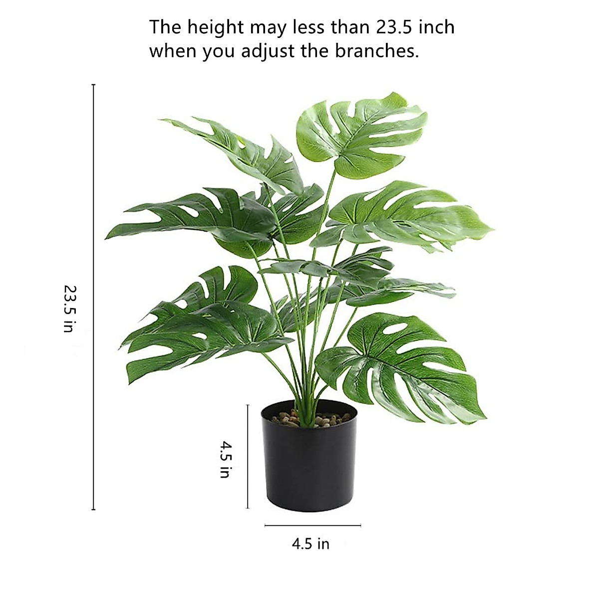 Hacaroa Artificial Monstera Deliciosa Plant with 12 Leaves, 23.5" Tall Faux Tropical Palm Tree Leaves in Black Pot, Plastic Swiss Cheese Plant Decorative Planter for Home Table, Office Desktop, Garden