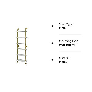 ZIOTHUM 6 Tier Gold Bookshelf, White and Gold Shelves, Modern Shelves Shelf Bookcase Metal Mid Century Open Industrial Wall Mount Accents Decor Retail Shelving Vertical for Living Room