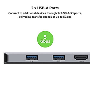 Belkin AVC007btSGY 5 in 1 USB-C Hub, 4K HDMI, 2 x USB3.0, SD/microSD Compatible with iPad/iPad Pro/iPad Mini/iPad Air/MacBook/MacBook Air/Android Tablets and More