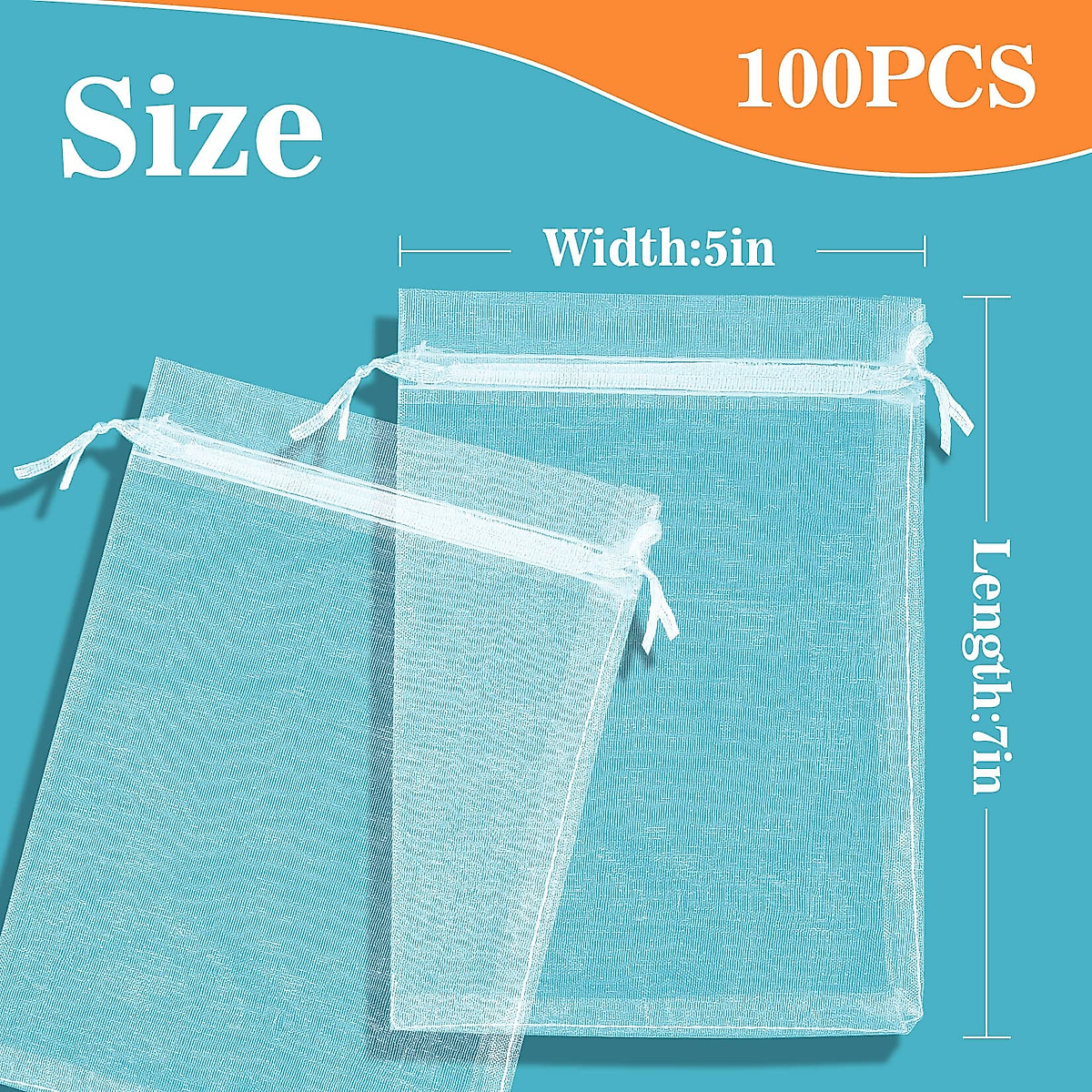Sukh 100PCS Organza Bags 5x7 - Small Organza Sachet Jewelry Gift Favor Bags Drawstring Mesh Bags Gifts Valentines Wedding Eid Mubarak Halloween Eve Christmas New Year Party Candy Fruit Wrap Bulk White